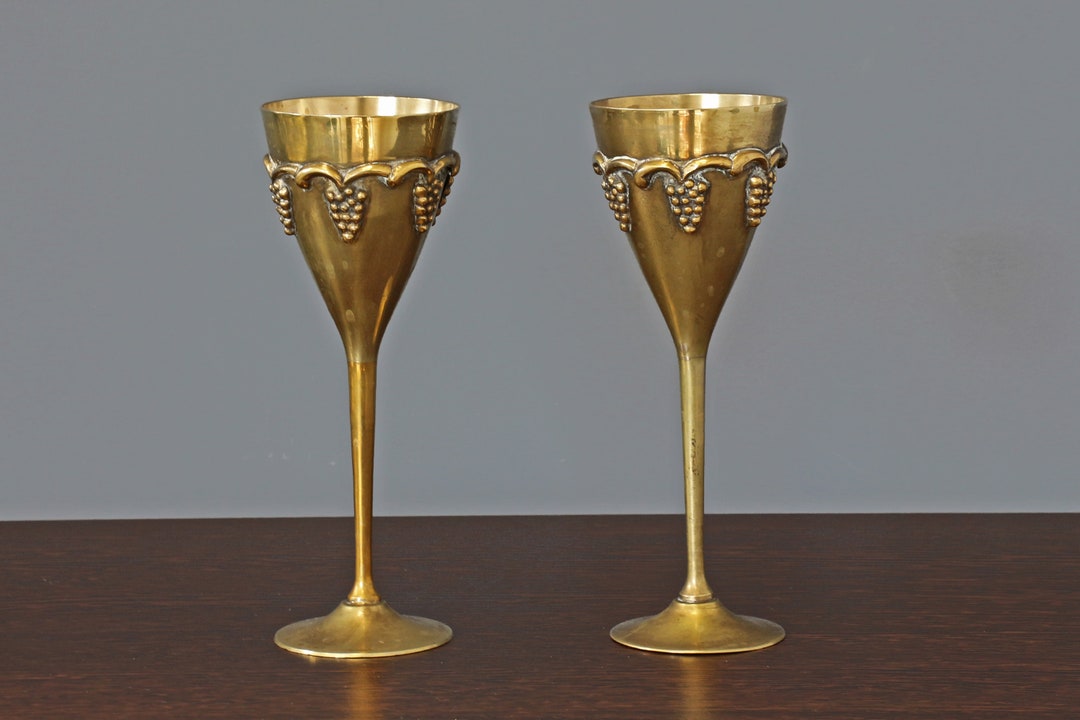 Vintage Tall Goblets With Grape Decorration, Silver Plated Chalice ...