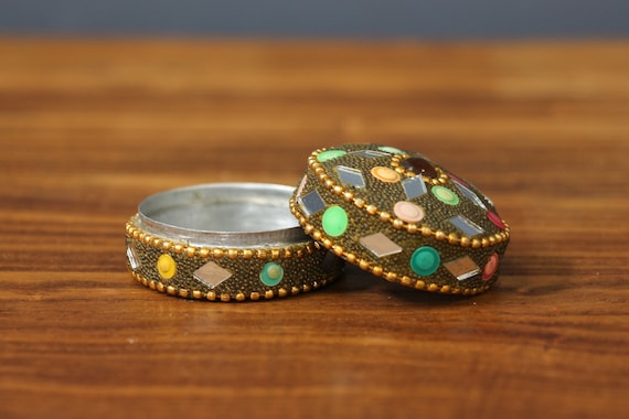 Colourful Small Jewellery Box, Small Metal Round Ring… - Gem