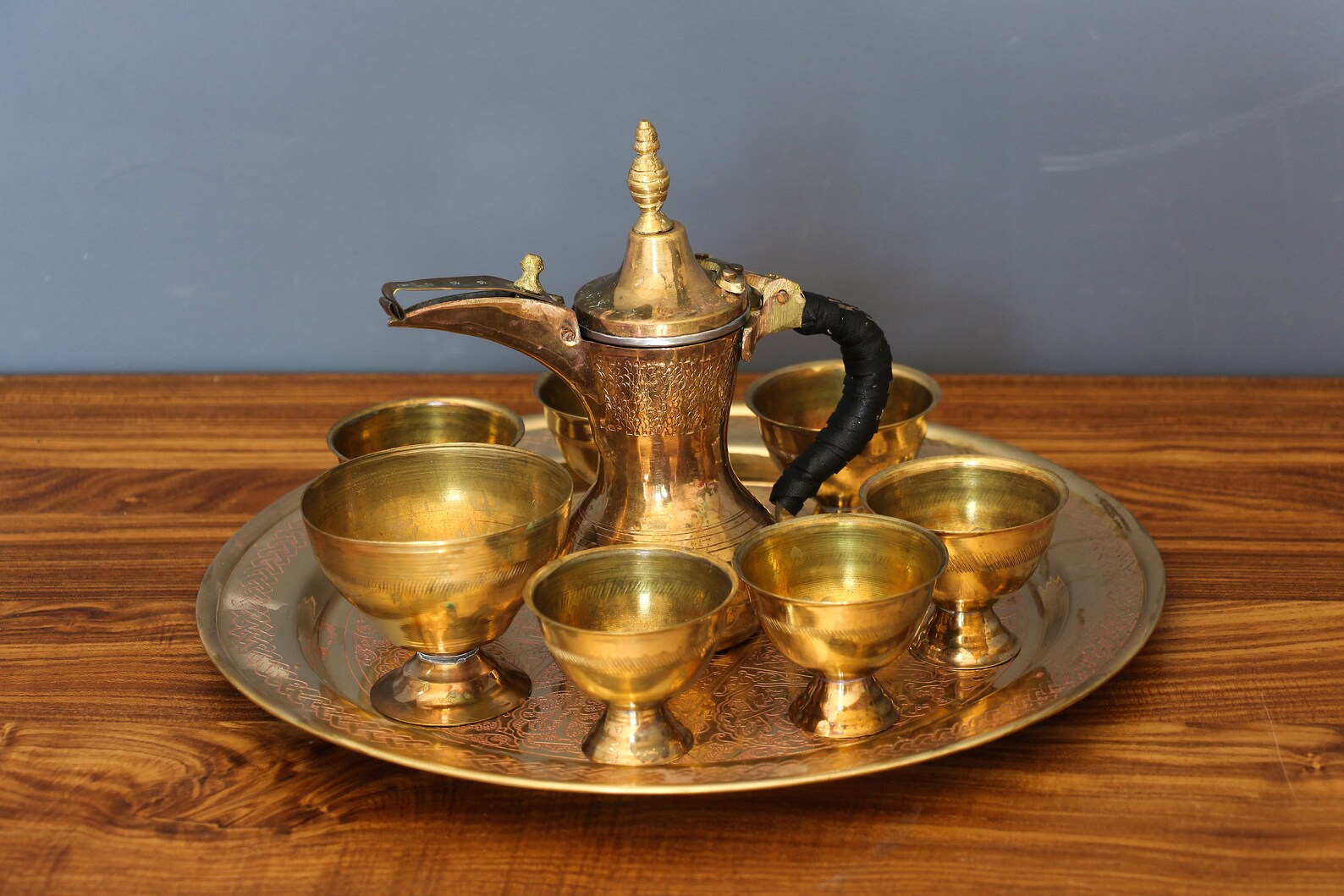 Vintage Dallah Turkish coffee set. Brass Islamic pot cups | Etsy