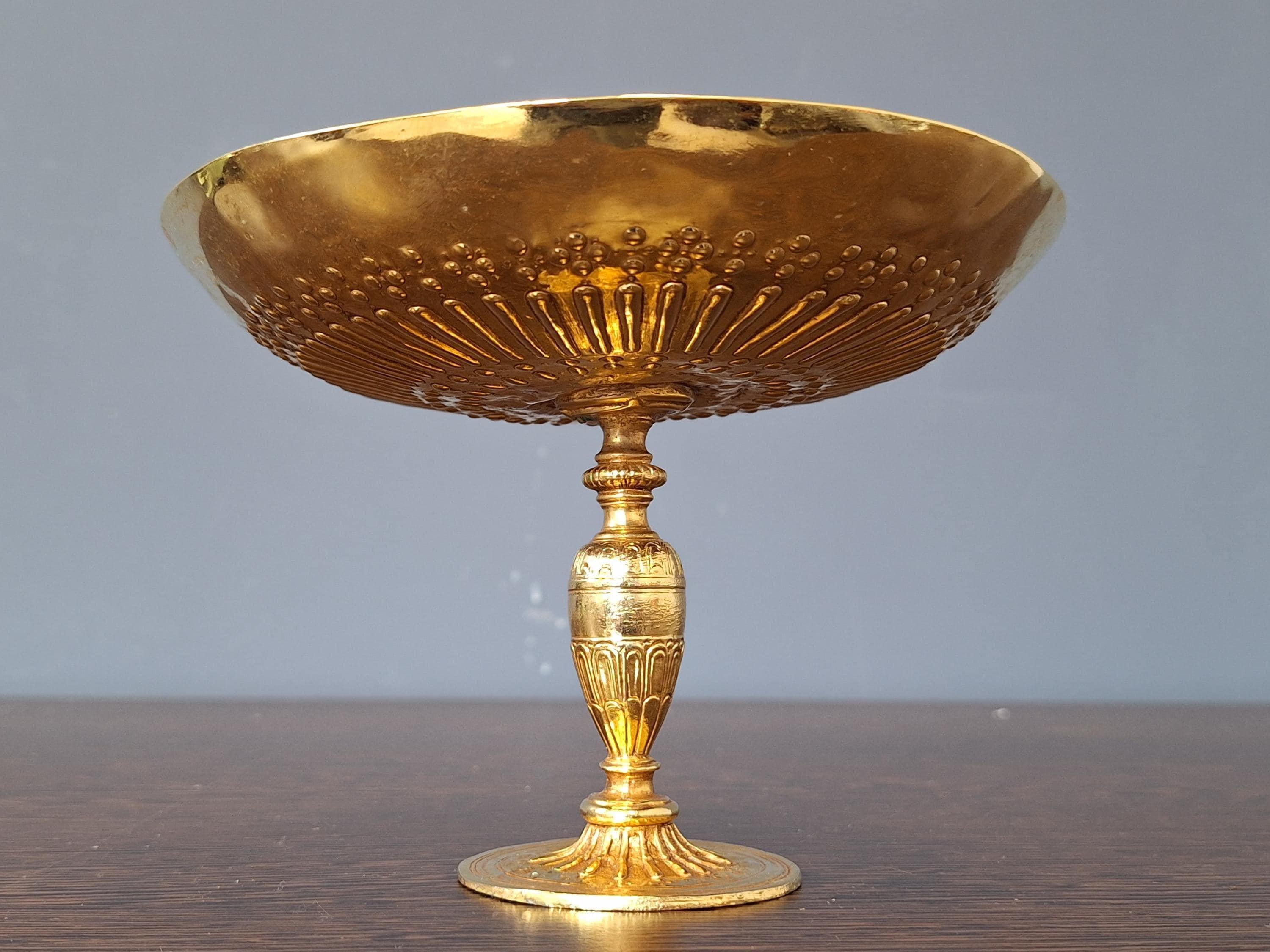 Antique Pedestal Brass Bowl, Bronze Ornate Tazza, Centrepiece Brass ...