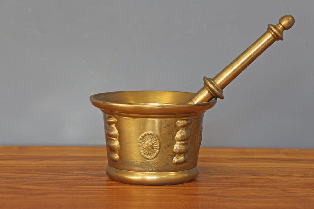 Vintage Large Brass Mortar and Pestle, Large Flemish Bronze Mortar and Pestle, Pharmacy Bronze ...