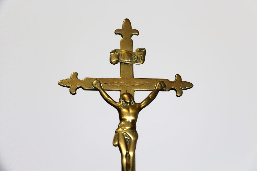 INRI Brass Standing Crucifix, Brass Jesus Cross, Ancient Brass Catholic ...
