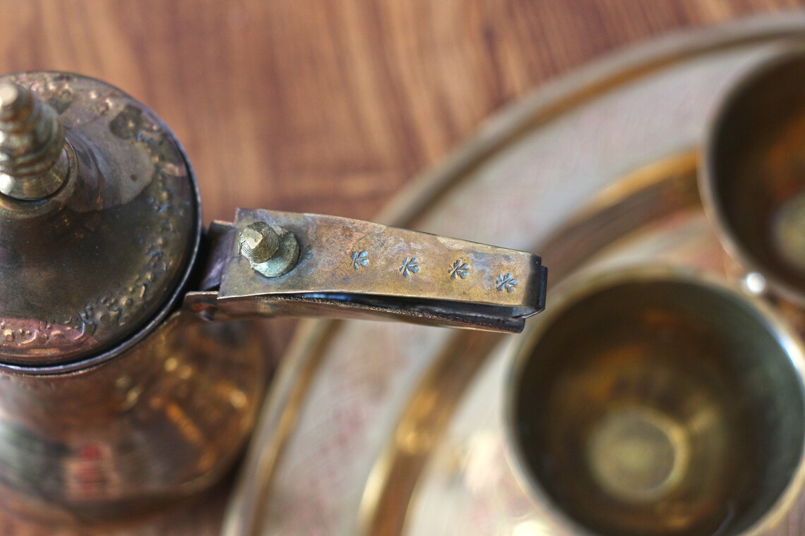 Vintage Dallah Turkish coffee set. Brass Islamic pot cups | Etsy