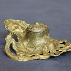 Antique Brass Inkwell With Woman Face, Ornate Small Bronze Inkwell ...