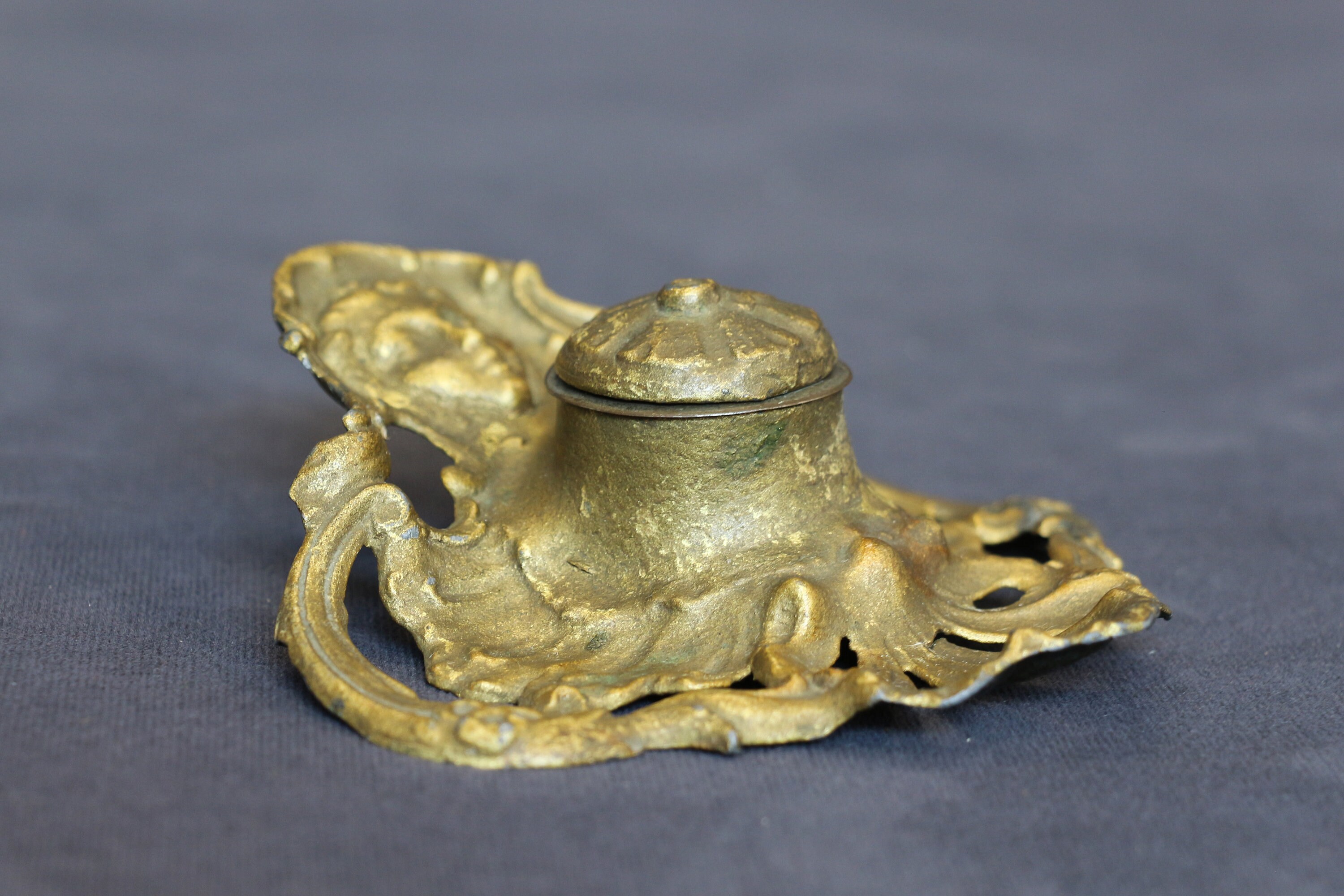 Antique Brass Inkwell With Woman Face Ornate Small Bronze - Etsy