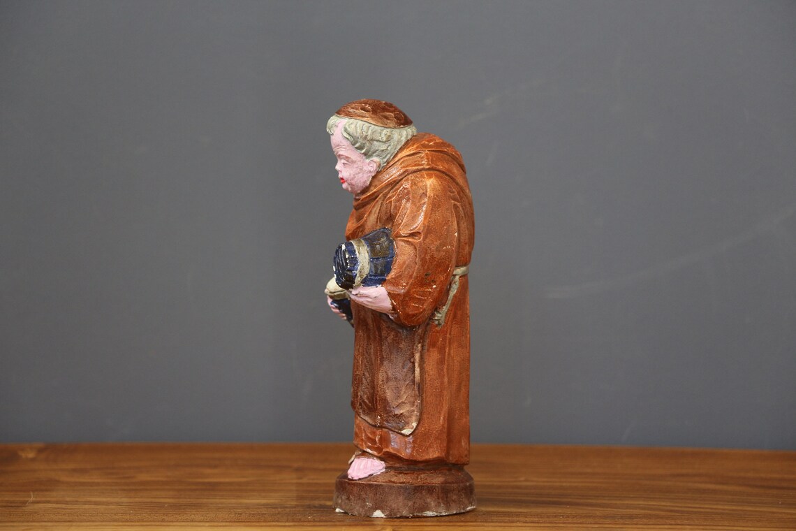 Vintage Wood German Monk Statue Drinking Wine A Wood-carved - Etsy