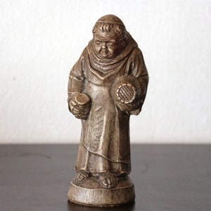 Vintage Wood German monk statue drinking wine A wood carved | Etsy