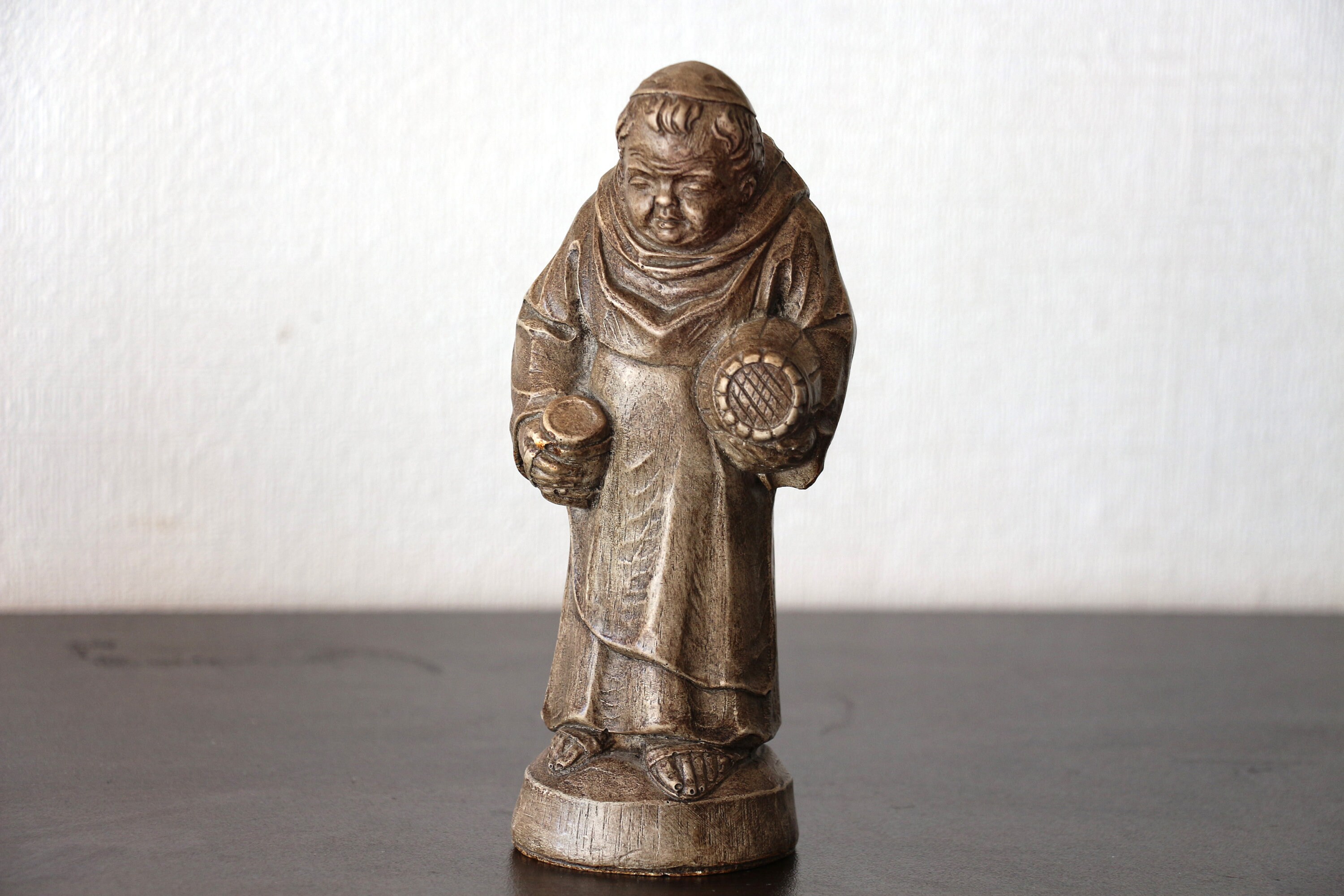 Vintage Wood German monk statue drinking wine A wood carved | Etsy