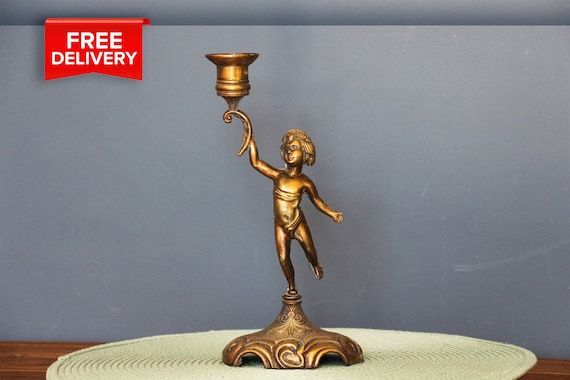 Candles & Holders Art Nouveau Cherub Candle Holder. Vintage Brass ...