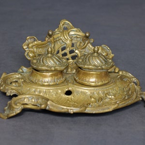 Antique Brass Baroque Inkwell, Ornate Double Bronze Inkwell, Desk ...