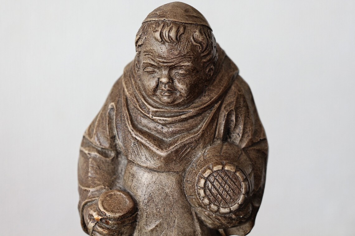 Vintage Wood German monk statue drinking wine A wood carved | Etsy