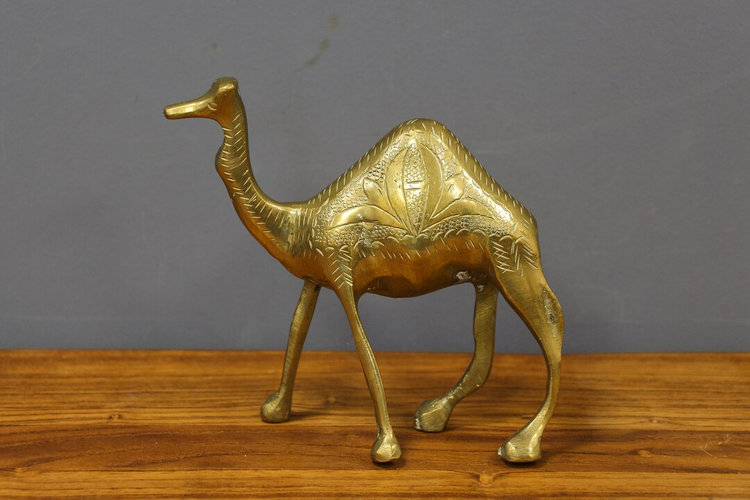 Vintage Brass Figurine Etched Camel, Engraved Animal Statue, Elegant ...