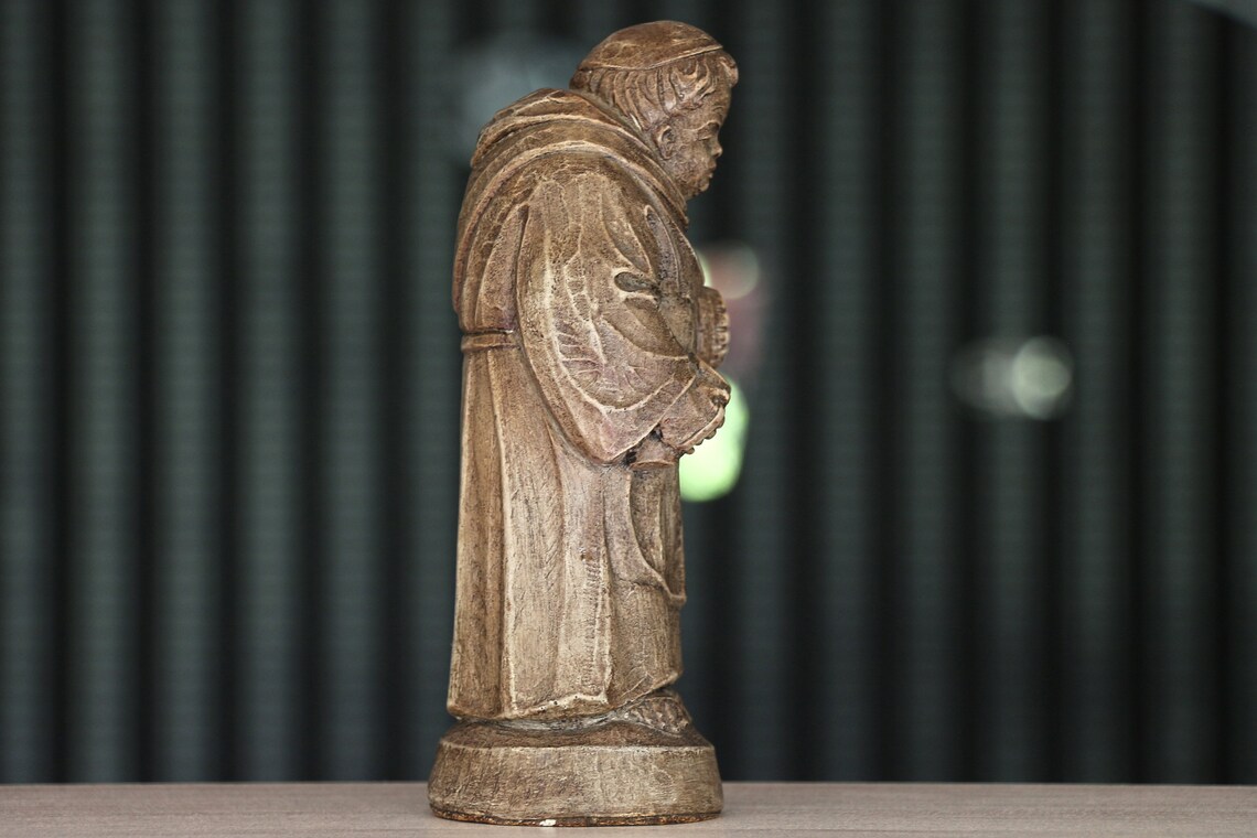 Vintage Wood German monk statue drinking wine A wood carved | Etsy