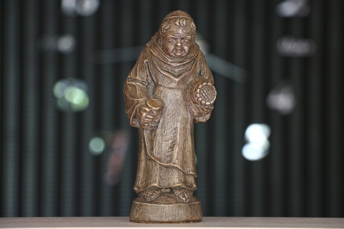Vintage Wood German monk statue drinking wine A wood carved | Etsy