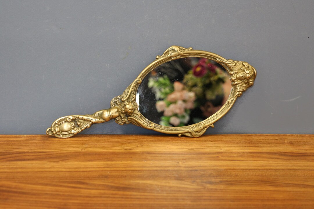 Bronze Cherubs Ornate Mirror, Brass French Hand Vanity Mirror, Elegant ...
