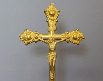 Antique Brass Jesus Cross Crucifix. Vintage Brass Standing Crucifix ...