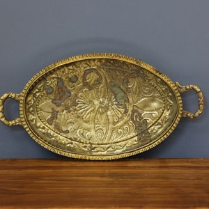 Brass Engraved Arabic Tray With Handles Islamic Etched Footed - Etsy