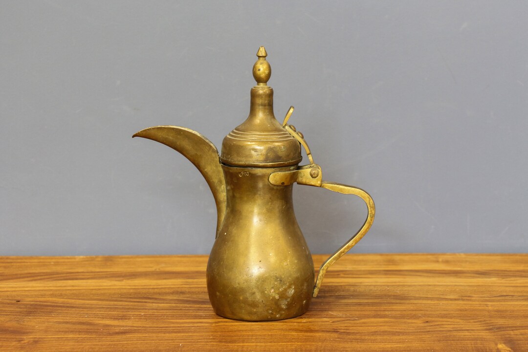 Antique Middle Eastern Brass Coffee Pot, Etched Ottoman Brass Dallah ...