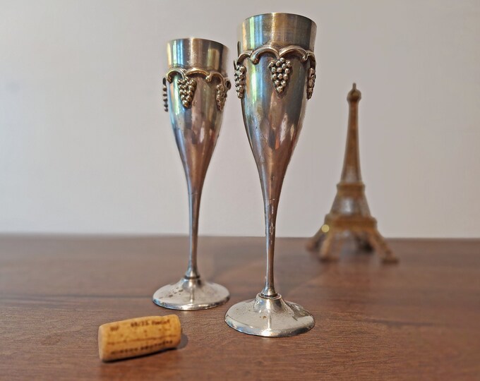 Vintage Tall Goblets With Grape Decorration, Silver Plated Chalice ...