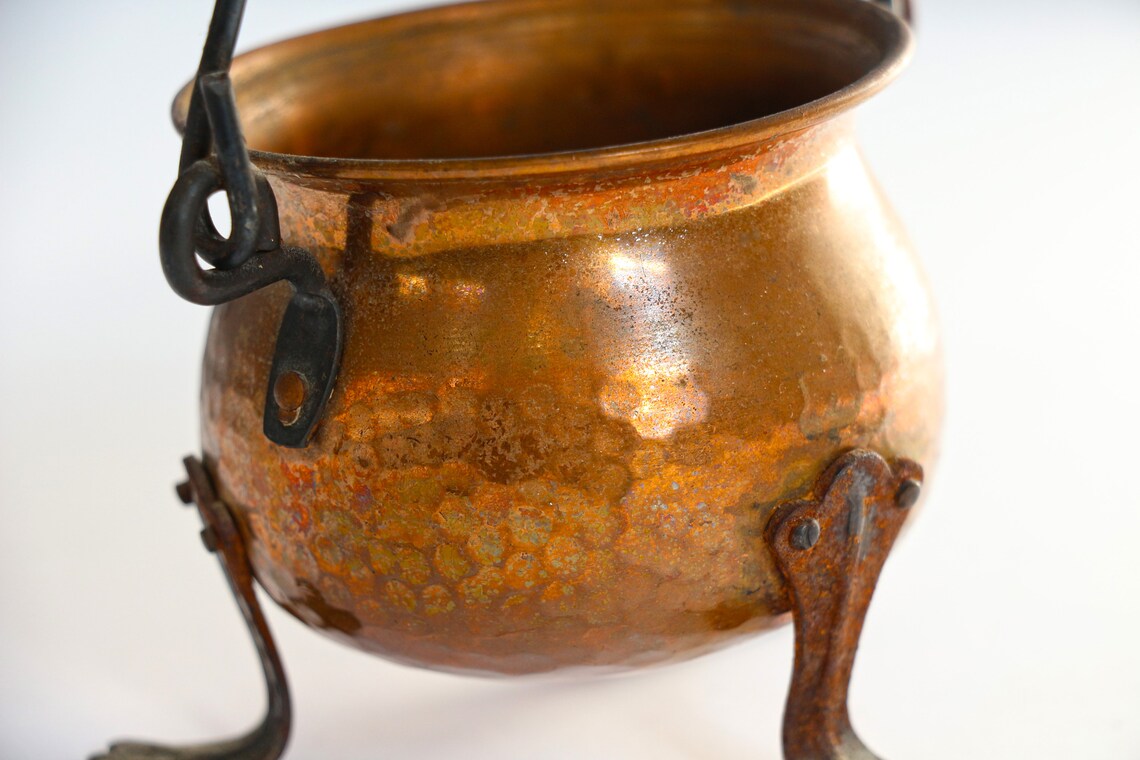 Copper Hammered Vessel With Handle. Vintage Copper Cauldron | Etsy