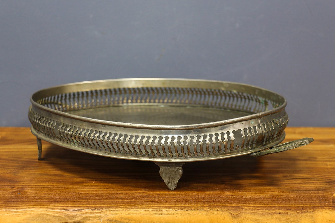 Arabian Metal Footed Tray. Large Metal Engraved Tray. Vintage Fruit ...