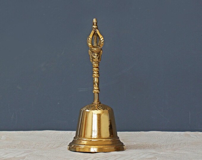 Antique Brass Hand Bell, Brass Ornate Church Bell, Bell With Head and ...