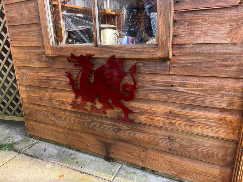 Red Welsh Dragon Metal Wall Art Gift Y Ddraig Goch Cymru Flag Decor ...