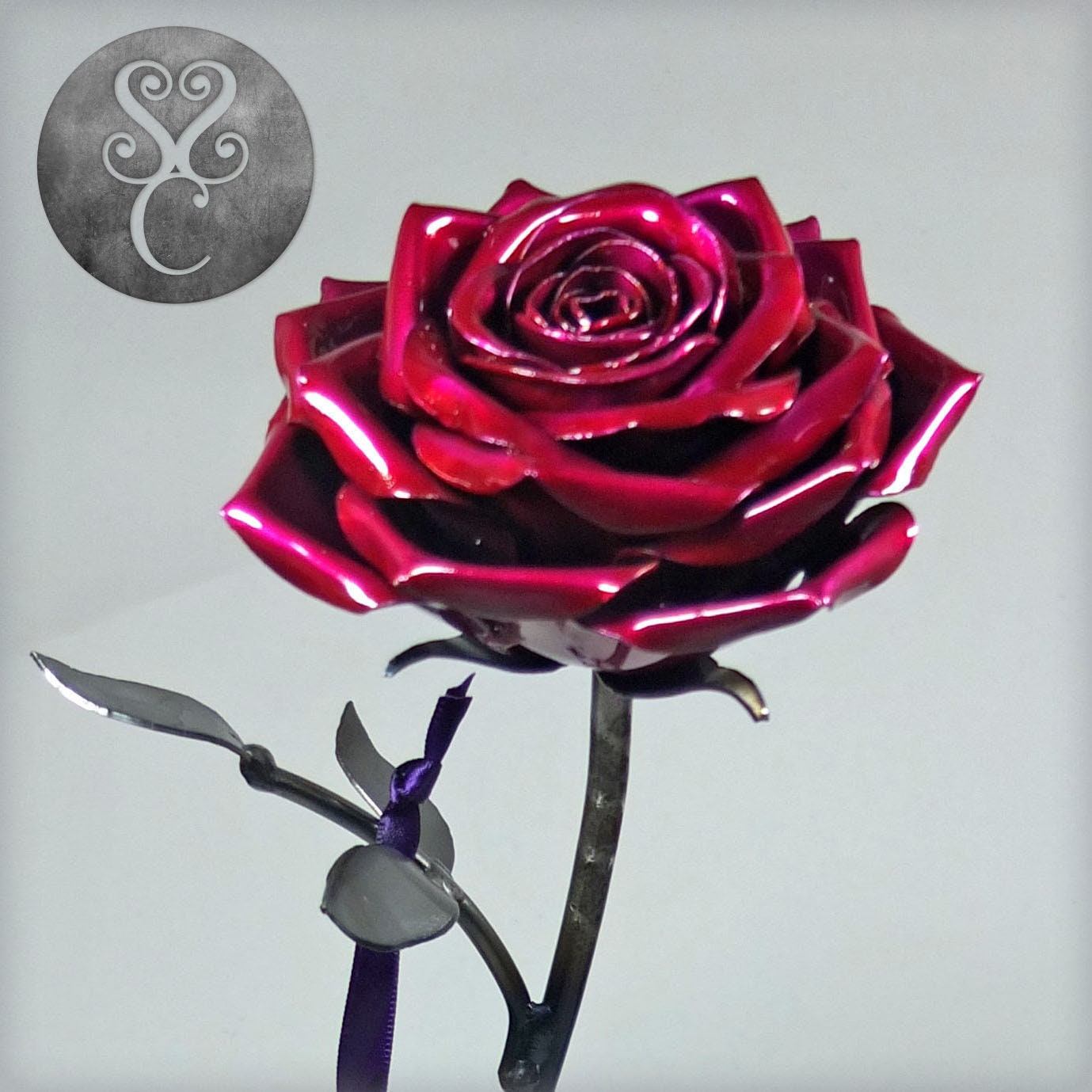 Hand Crafted Steel Rose Sculpture Large on Curled Stem - Etsy UK