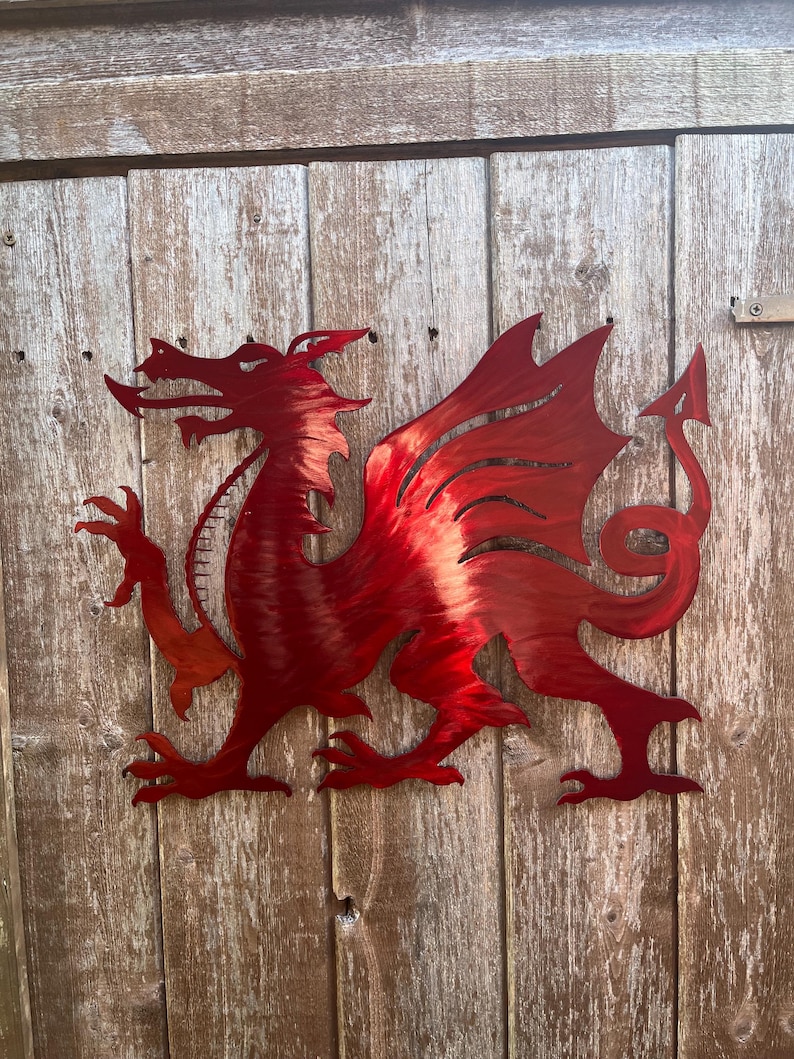 Red Welsh Dragon Metal Wall Art Gift Y Ddraig Goch Cymru Flag Decor ...