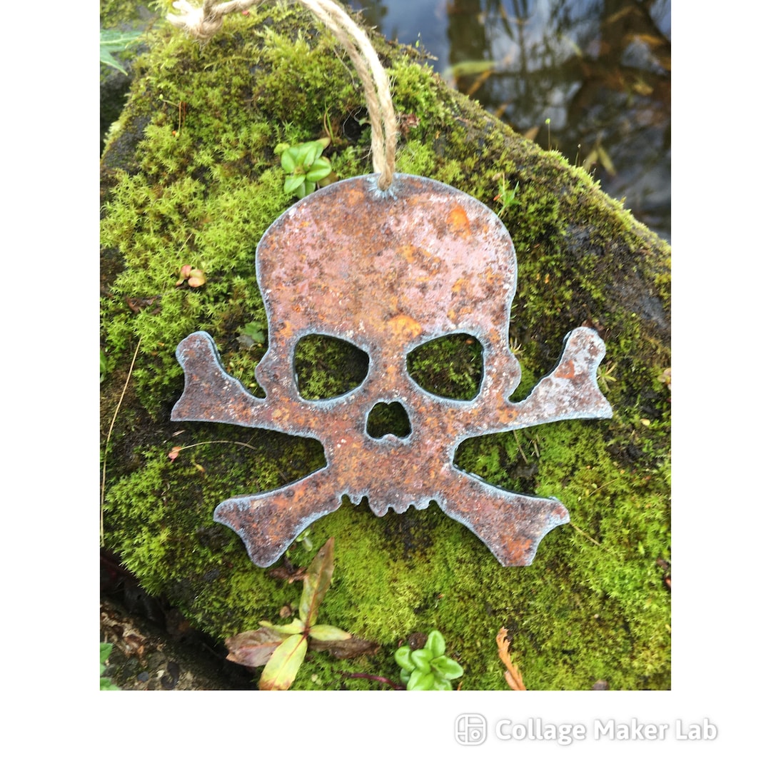 Rustic Skull & Crossbones Pirate Flag: Rusty Metal Wall or Tree Decor ...