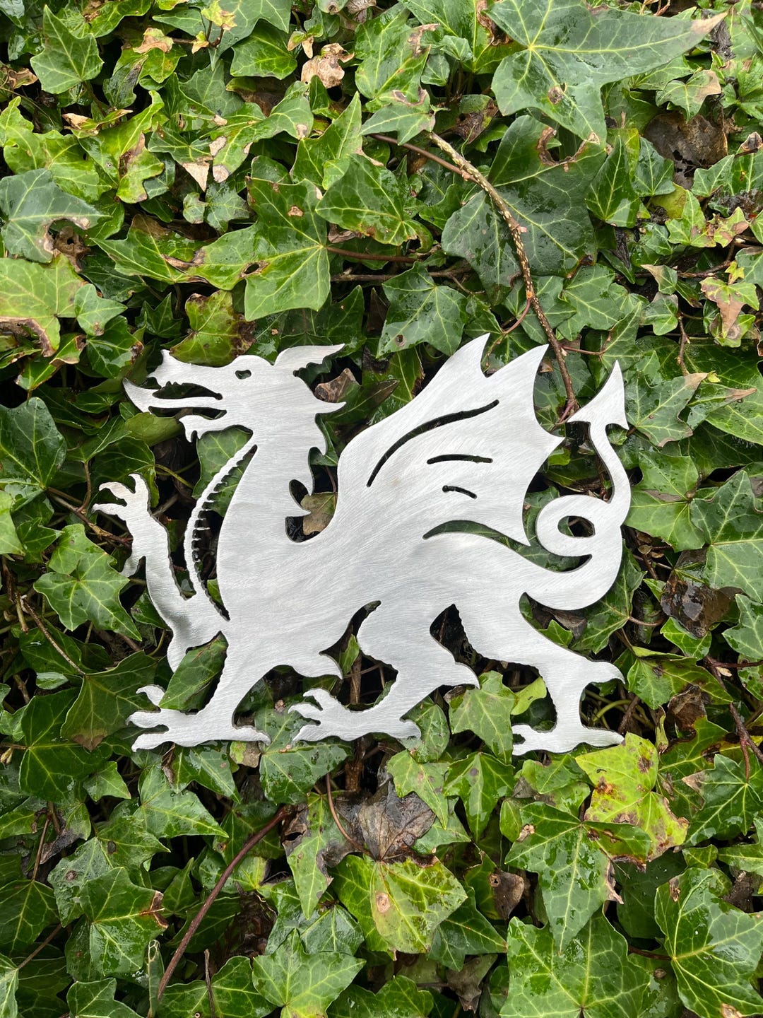 Silver Welsh Dragon Raw Metal Wall Art Gift Y Ddraig Goch Cymru Flag ...