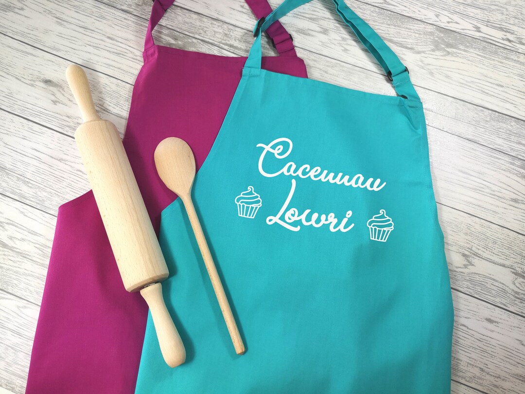 Personalised Adult Welsh Cacennau Apron in Raspberry or Duck Egg Blue ...