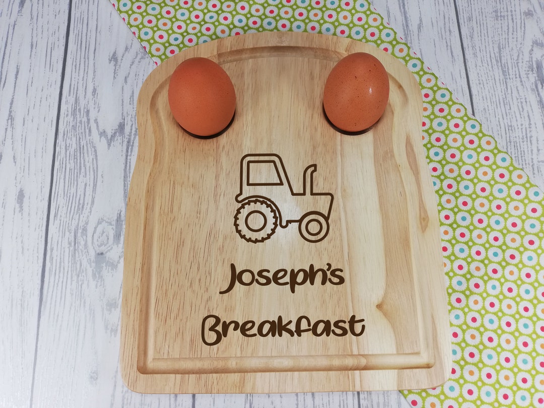 Personalised Engraved Tractor Wooden Toast Shaped Egg Breakfast Board ...
