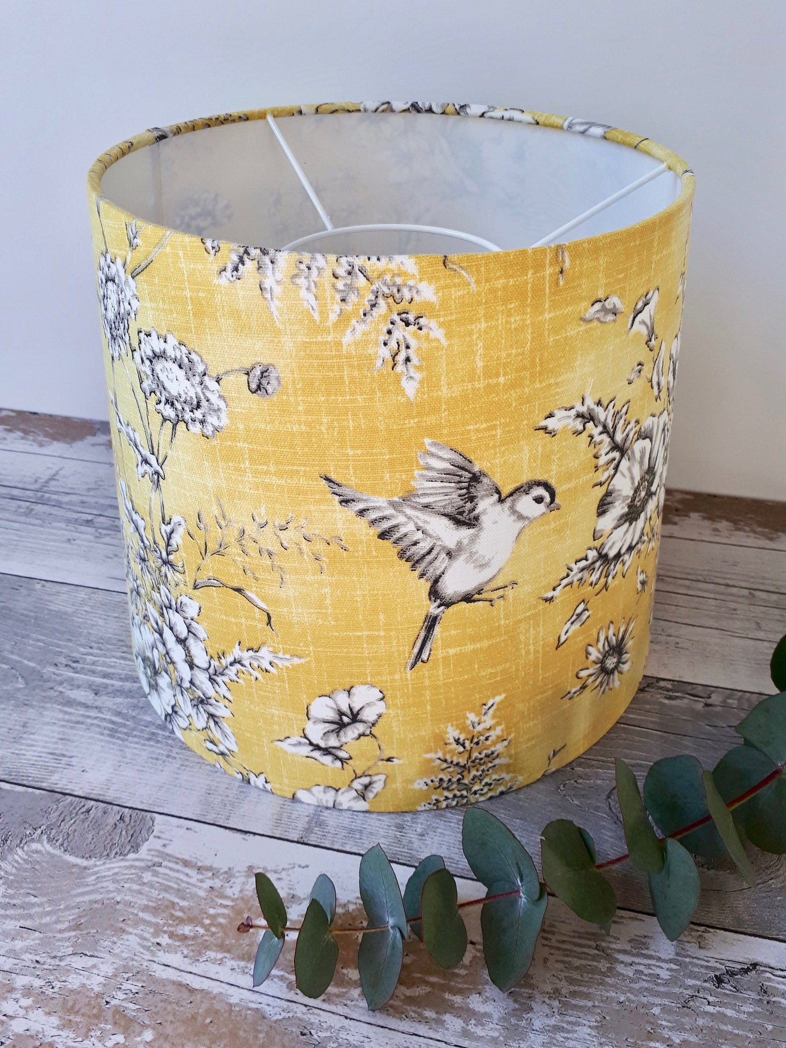 Yellow Lampshade Floral Birds Shade Bright Yellow | Etsy