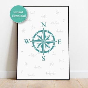 Printeable Compass Rose Download Print Downloadable Poster - Etsy