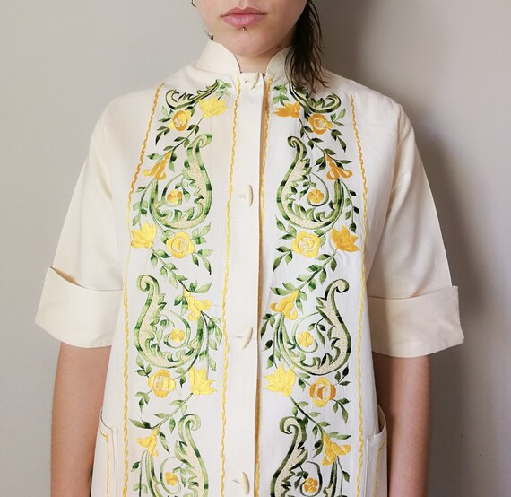 White Mexican 60s vintage embroidered cotton tunic dr… - Gem