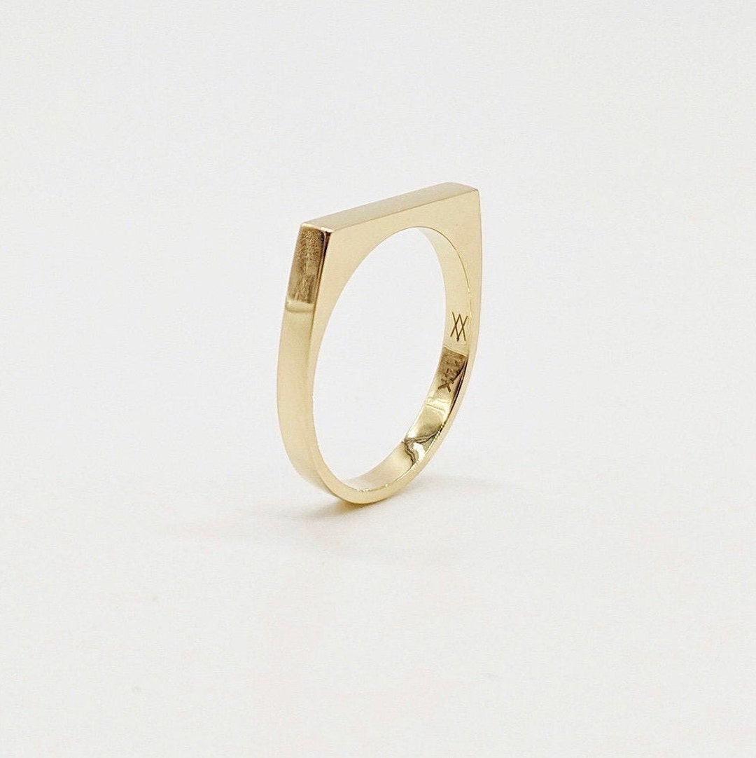 14k Yellow Gold Flat Signet Ring - Etsy