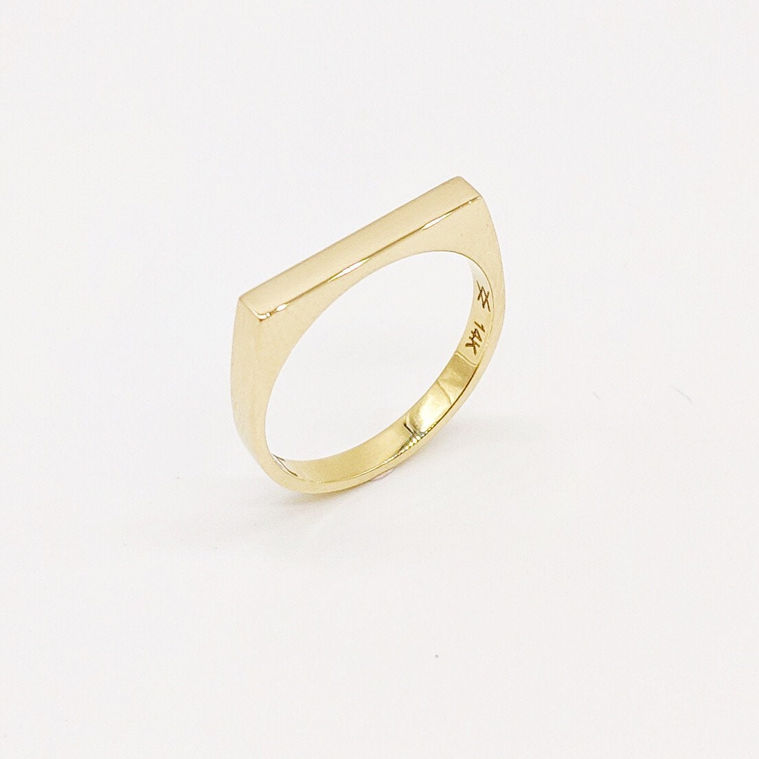 14k Yellow Gold Flat Signet Ring - Etsy