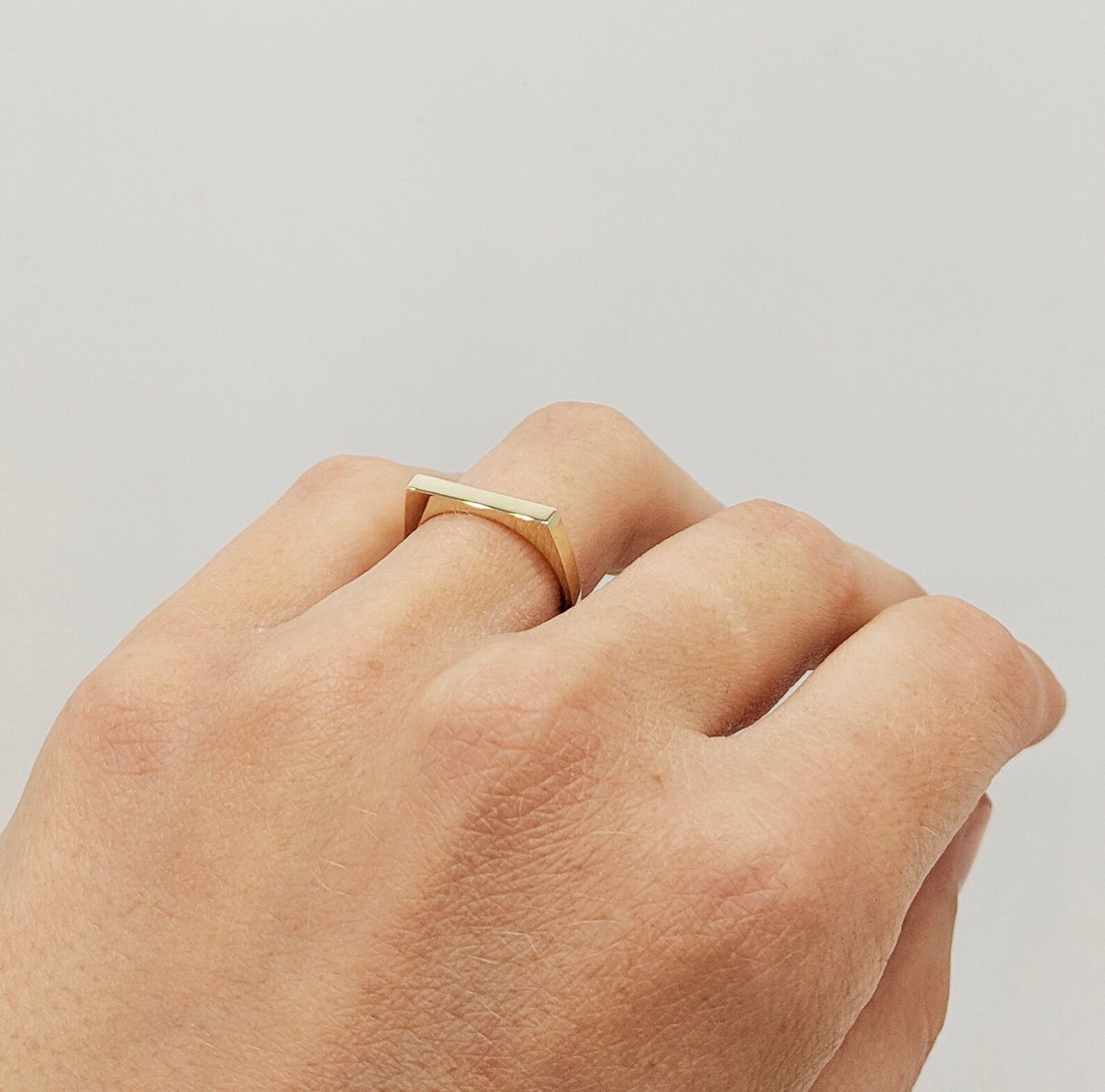 14k Yellow Gold Flat Signet Ring - Etsy