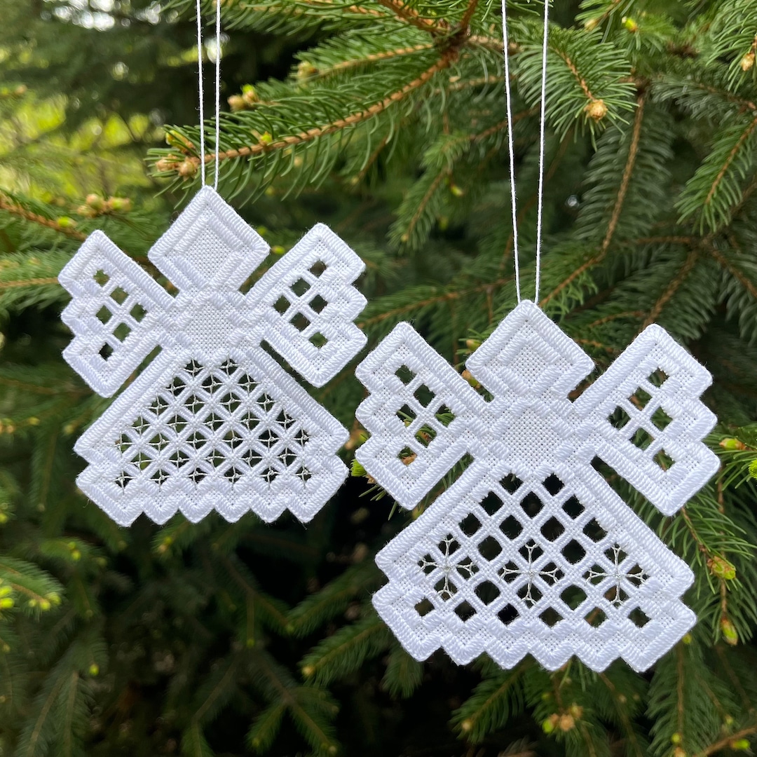 Hardanger Embroidery Angel Ornaments: White Holiday Decor (set of 2) - Etsy