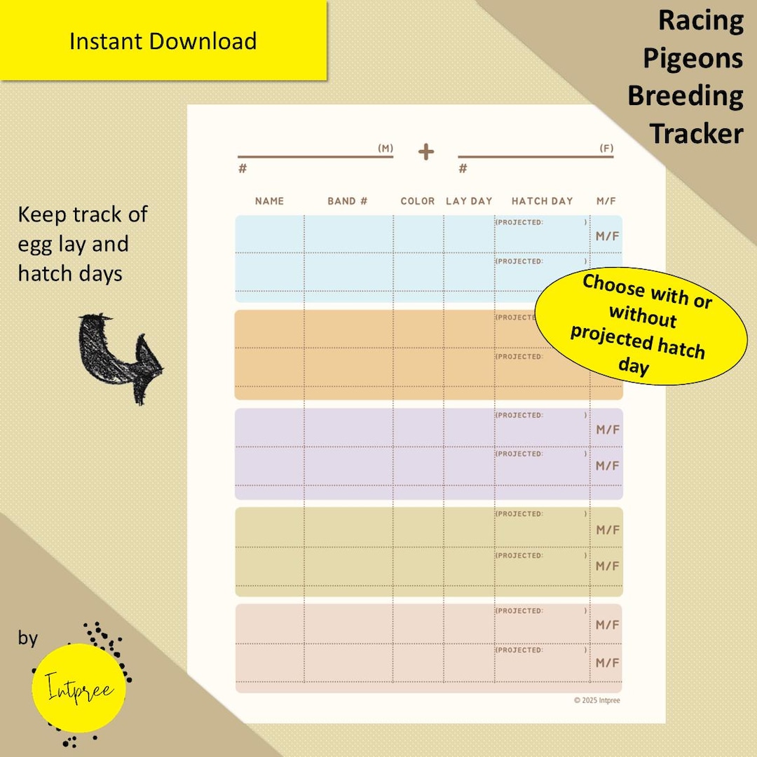 Pigeon Hatch Log: Racing Pigeon Tracker Printable (PDF Download) - Etsy ...