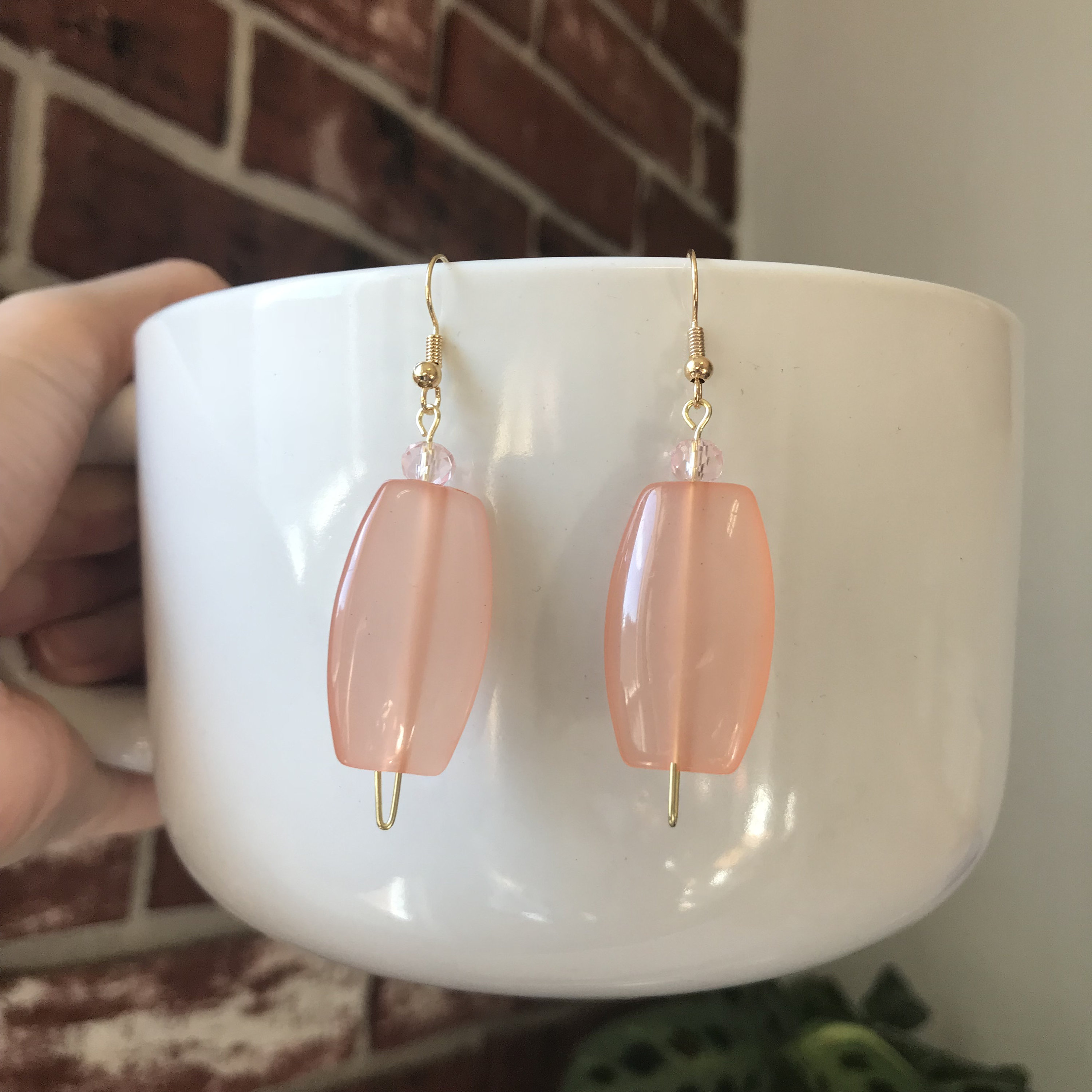 Pink Drop Earrings Rose Gold Drop Earrings Pink Statement - Etsy