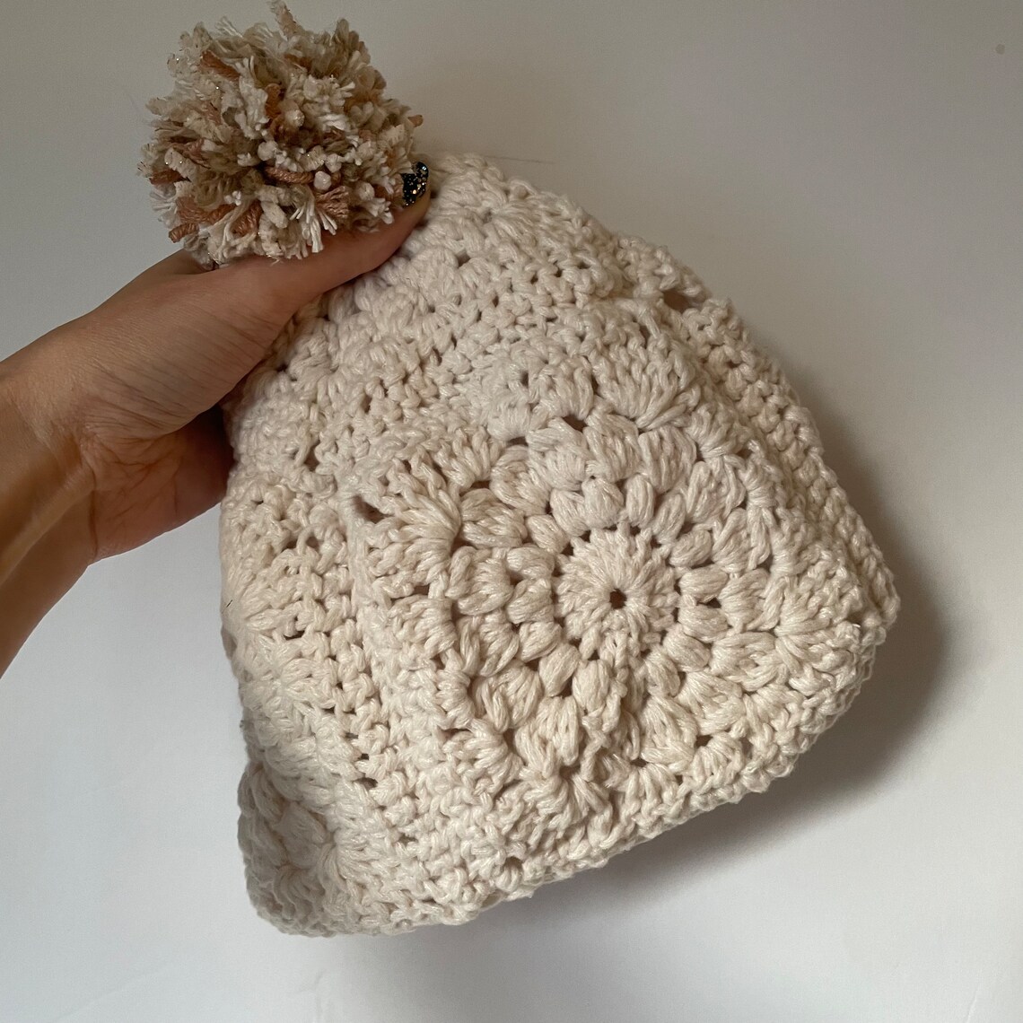 Granny Square Beanie, Crochet Granny Square Beanie, Crochet White ...