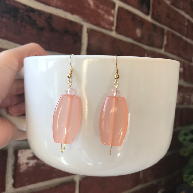 Pink Drop Earrings Rose Gold Drop Earrings Pink Statement - Etsy