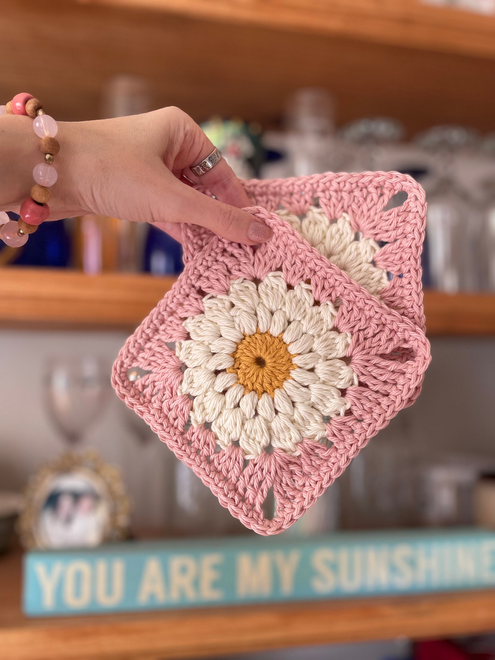 Pink Daisy Coaster Set, Daisy Coasters, Floral Coasters, Crochet Daisy ...