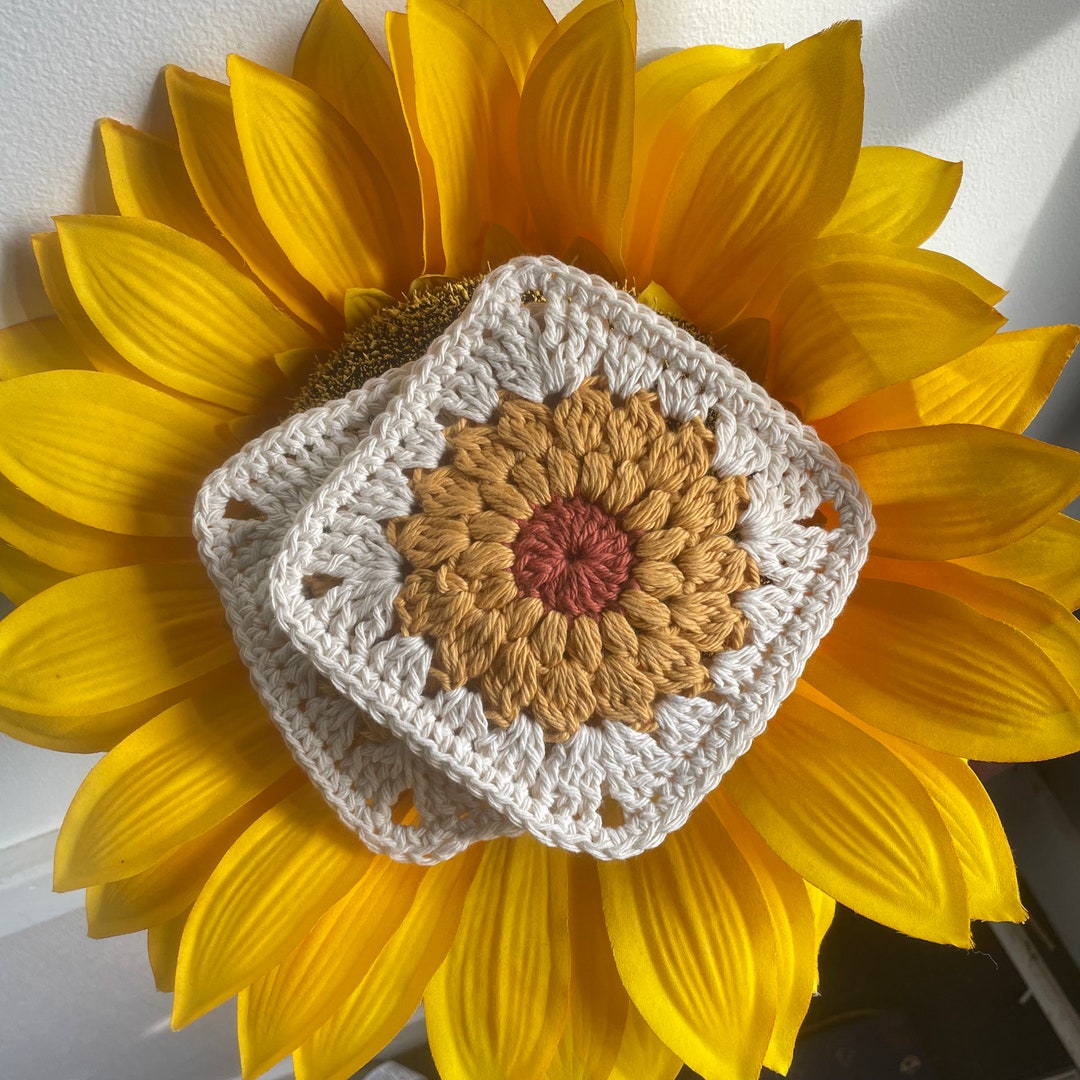 Sunflower Coaster Set, Crochet Sunflower Coasters, Sunflower Granny ...