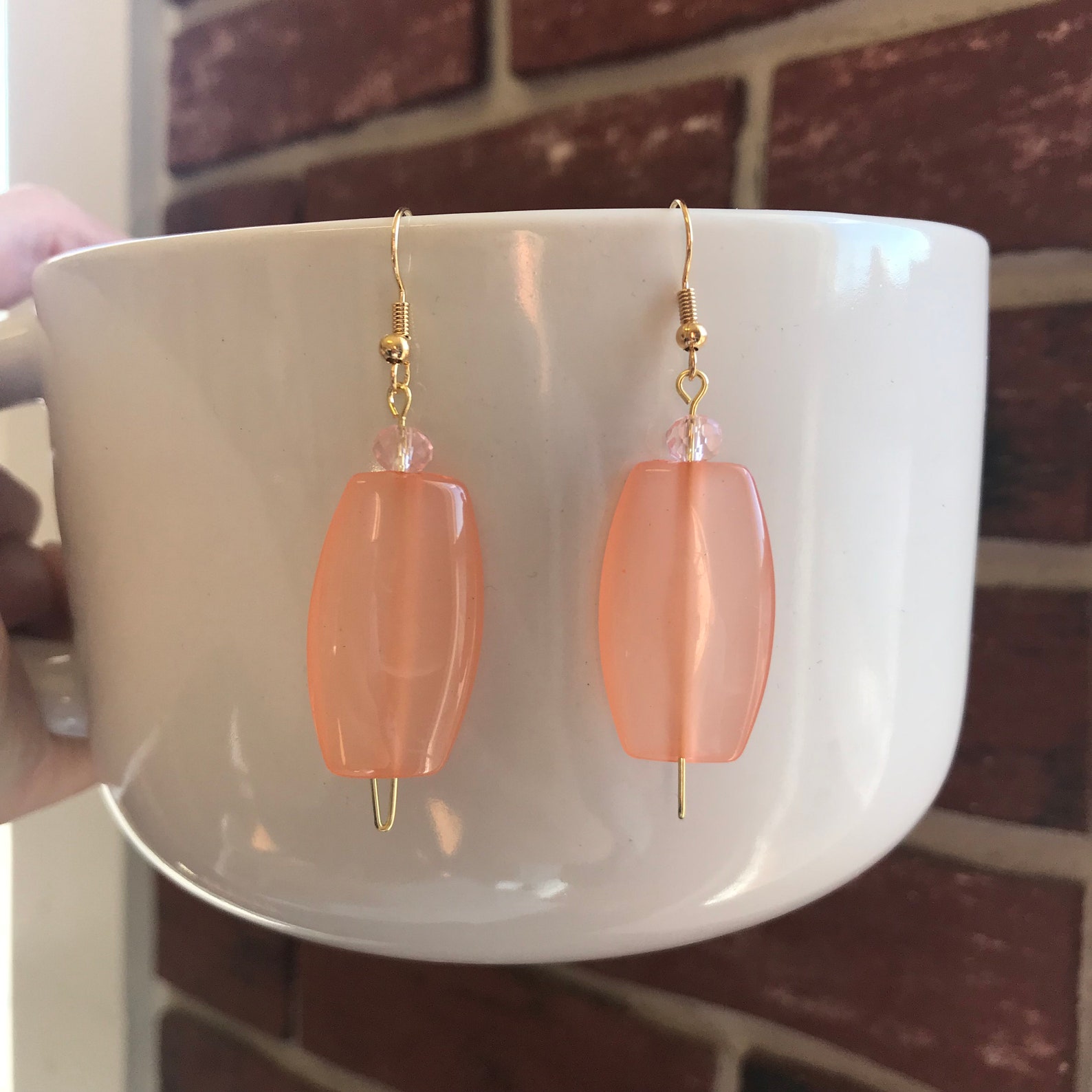 Pink Drop Earrings Rose Gold Drop Earrings Pink Statement - Etsy