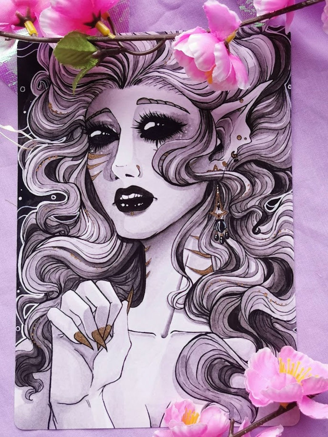 A5 Mermaid Inktober Print Gold and Black Ink Art Print Deep - Etsy UK