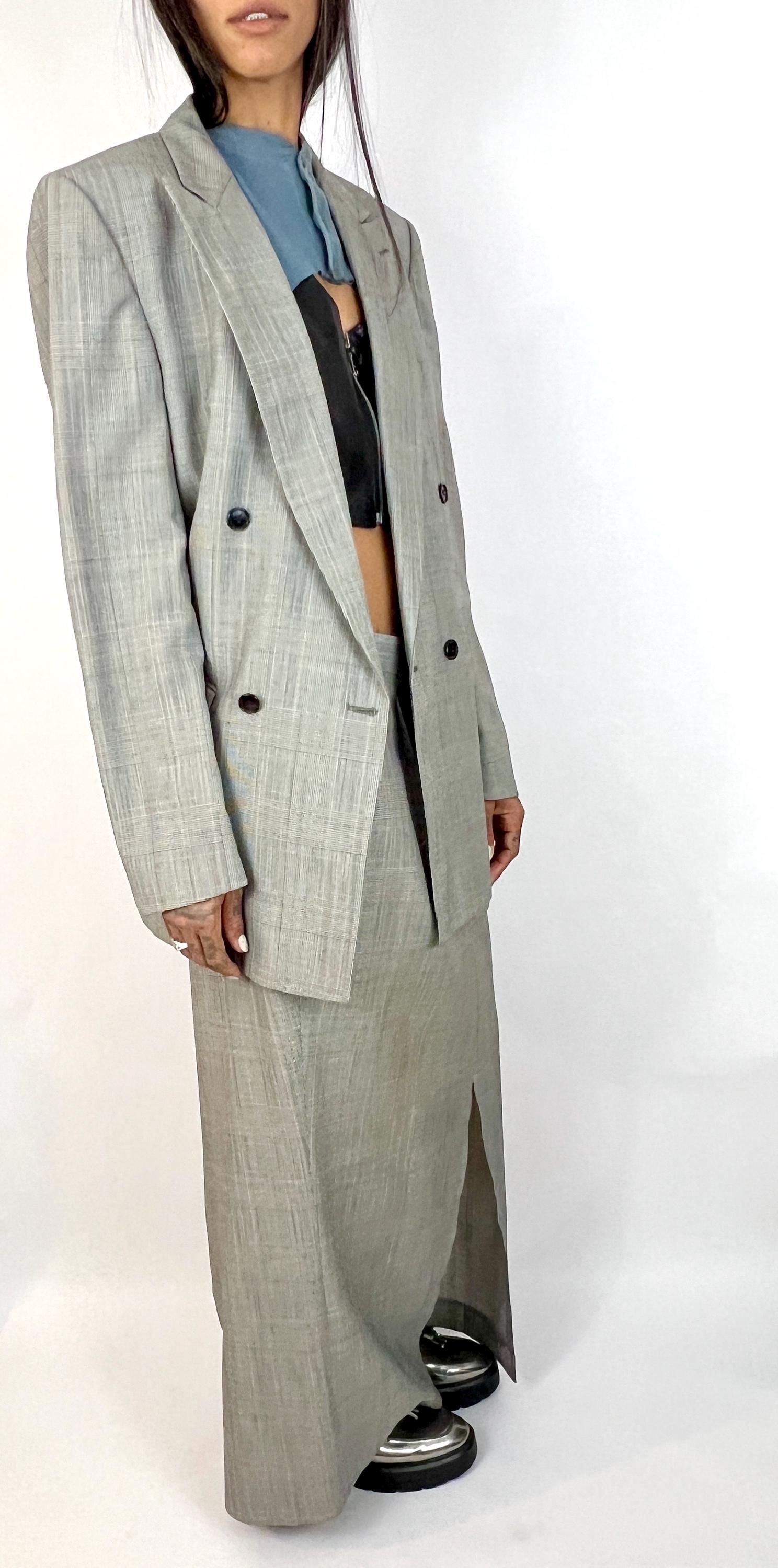 Custom Vtg Wool Boxy Suit, Micro Houndstooth Plaid. Trouser Maxi Skirt ...