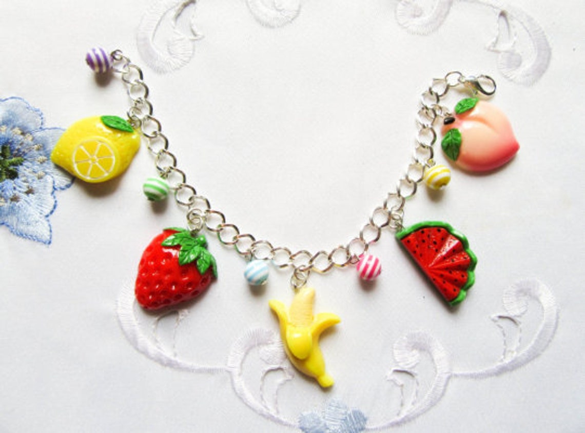 Fruit Bracelet Cute Bracelet Fruit Charm Bracelet Summer | Etsy